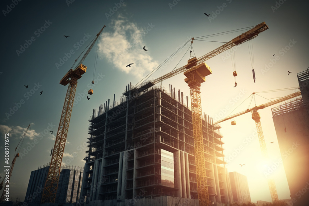 construction site where a building under construction is in progress ...