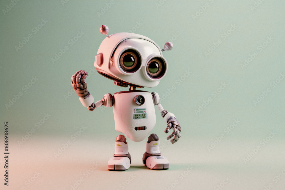 Poster Cute robot presenting something on green background, ai ...