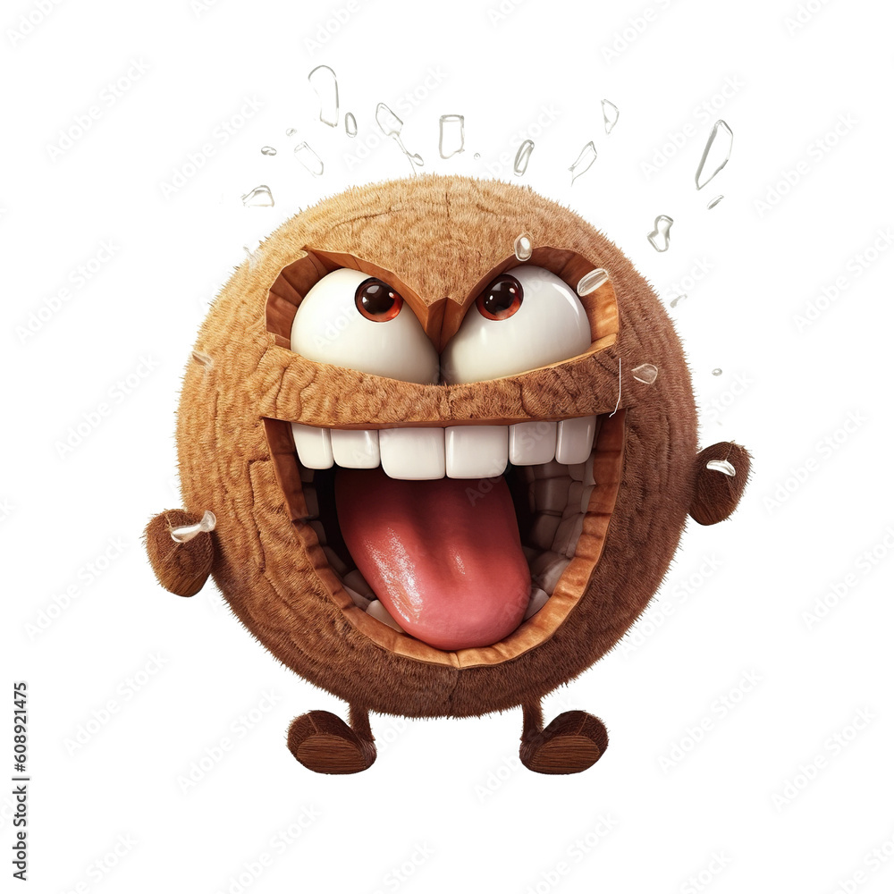 smiling animated coconut character on a transparent background ...