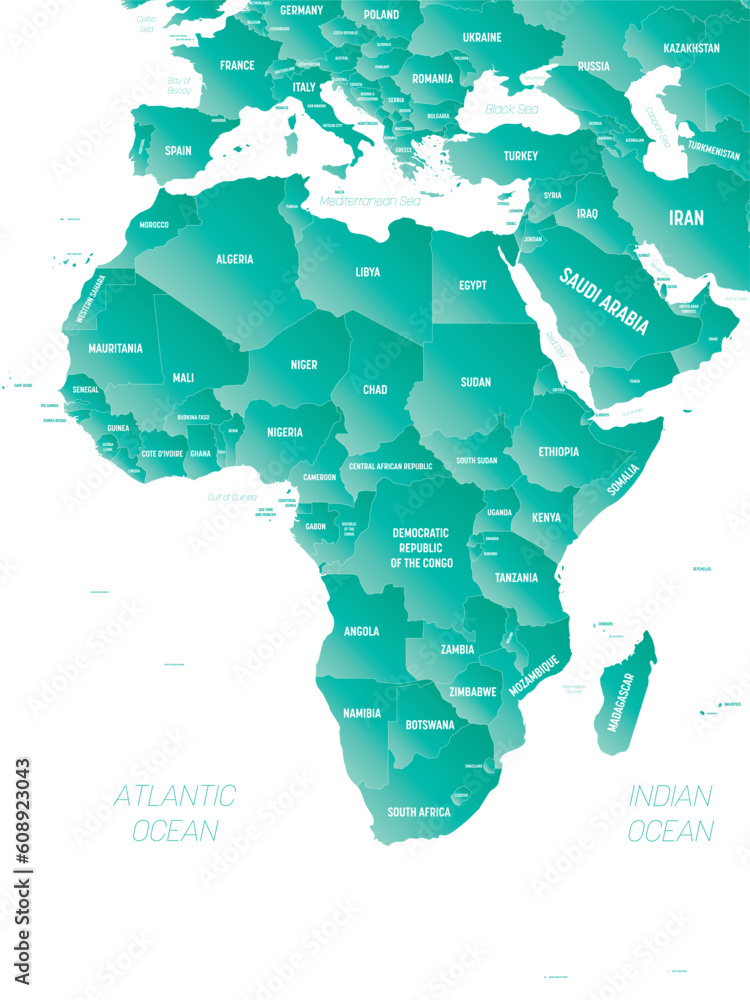Africa - high detailed political map of african continent with country ...