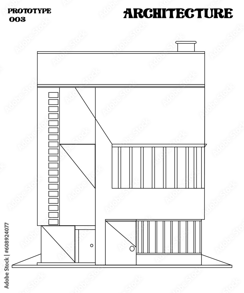 Bosquejo lineal de edificio moderno sobre fondo blanco, vector de ...