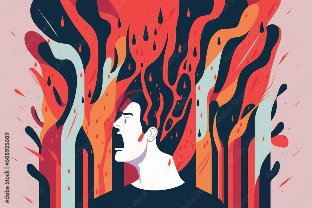 Generative AI. Feeling inner fears and panic concept. Young stressed ...