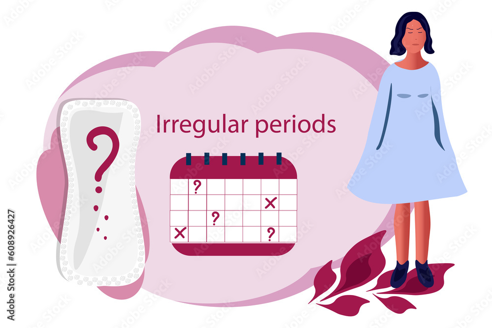 Irregular menstrual cycle, irregular periods, illustration. Flat ...