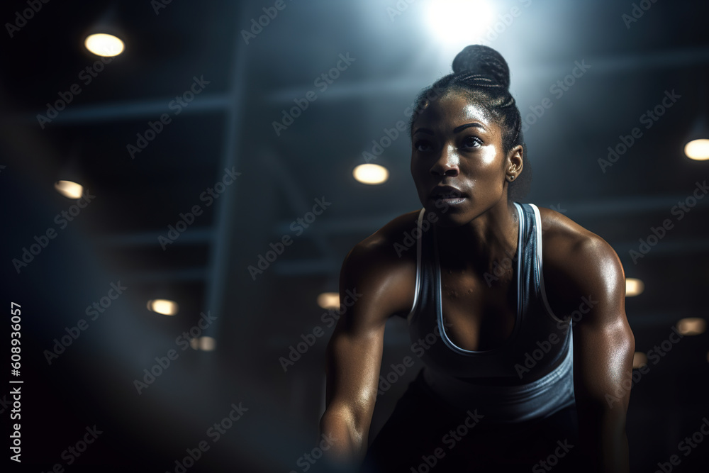 portrait of a female african american athlete in a gym Stock ...