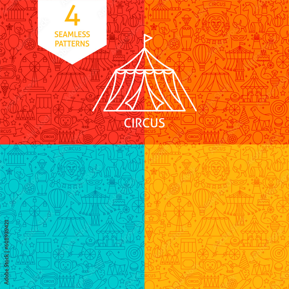Line Circus Patterns. Vector Illustration of Outline Design. Stock ...