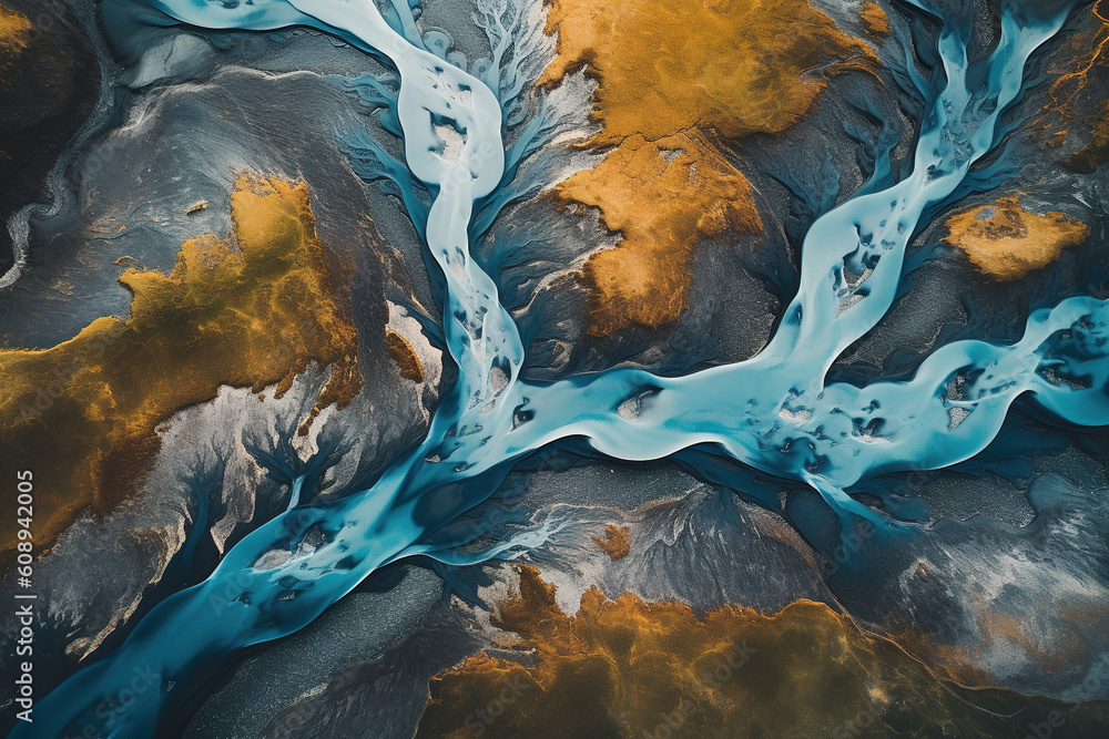 Aerial Photograph of a Glacial River Delta in Iceland with many ...