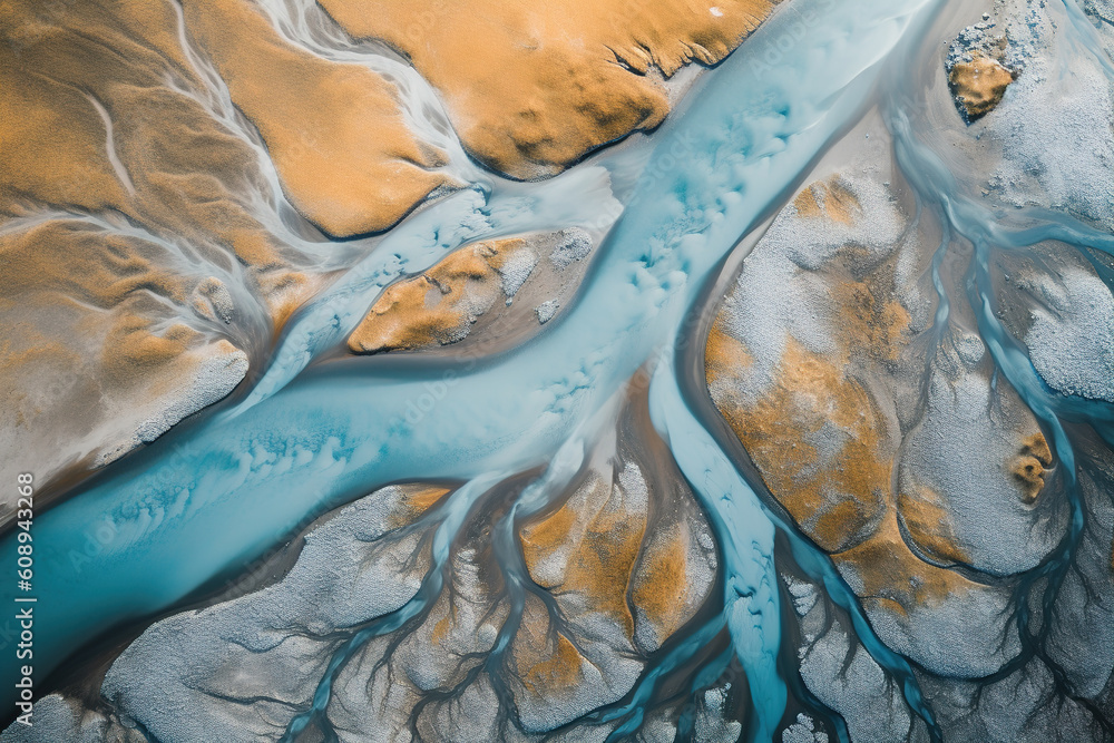 Aerial Photograph of a Glacial River Delta in Iceland with many ...