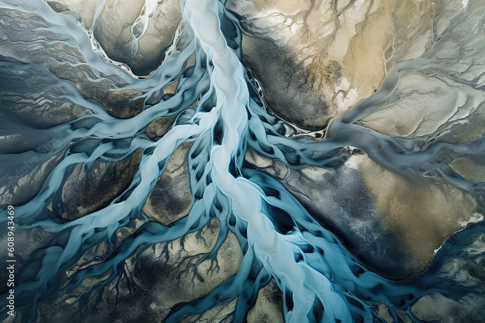 Aerial Photograph of a Glacial River Delta in Iceland with many ...