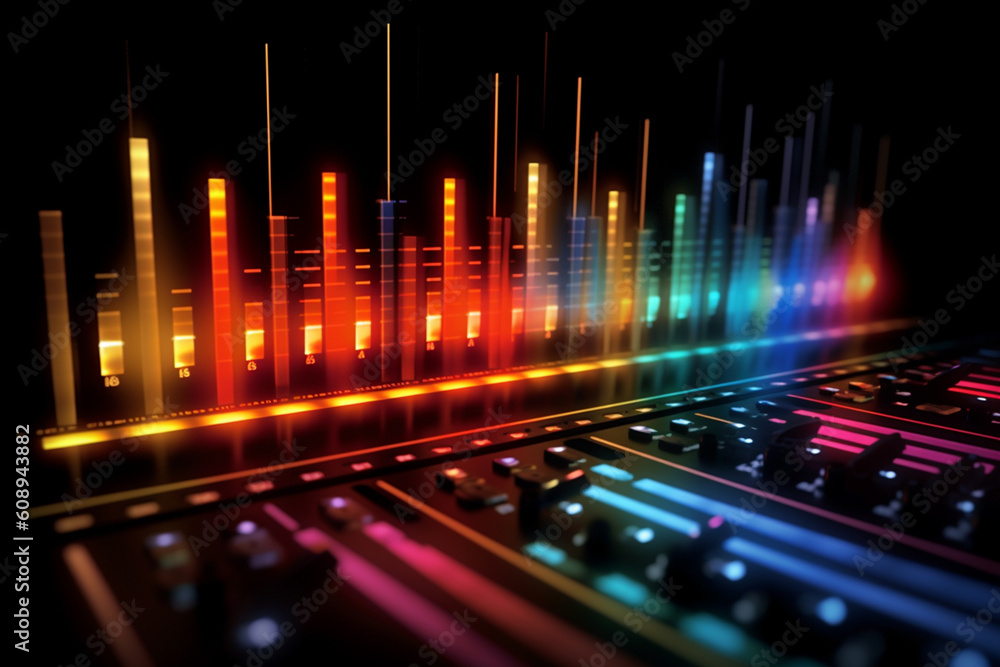 A digital equalizer display with moving bars and pulsating lights ...