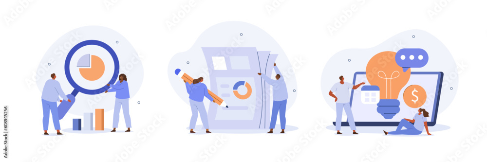 Digital business concept illustrations. Collections of people working ...