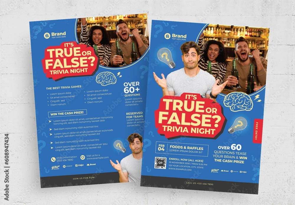 Quiz Trivia Night Flyer Poster Layout Stock Template | Adobe Stock