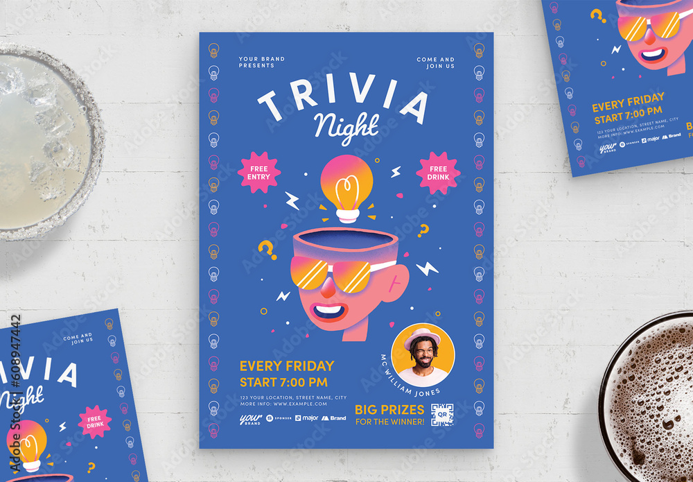 Pub Quiz Trivia Night Flyer Poster Layout Stock Template | Adobe Stock