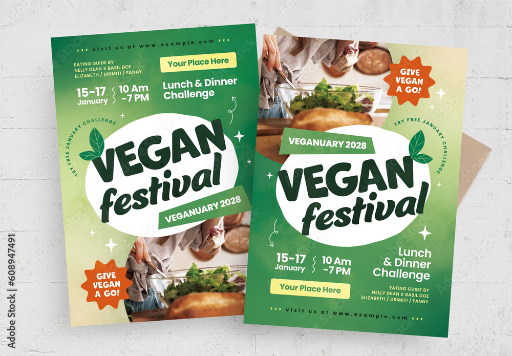 Vegan Vegetarian Flyer Poster Template Layout Stock Template | Adobe Stock