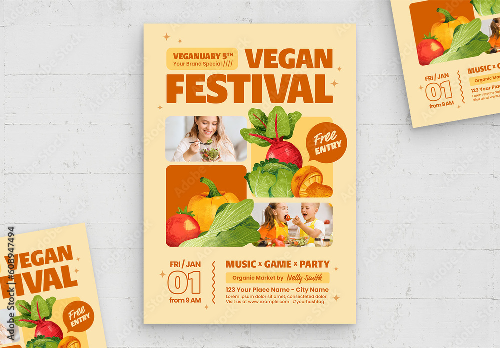 Vegan Vegetarian Flyer Poster Template Layout Stock Template | Adobe Stock