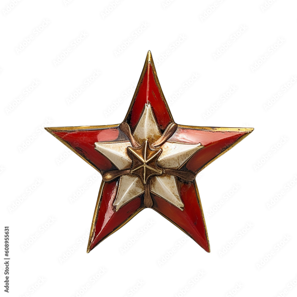 a red and gold star on a transparent background, in the style of soviet ...