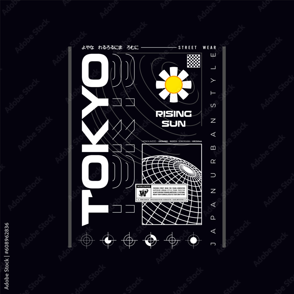 TOKYO,rising sun Typography Vector T-Shirt Design Stock Vector | Adobe ...