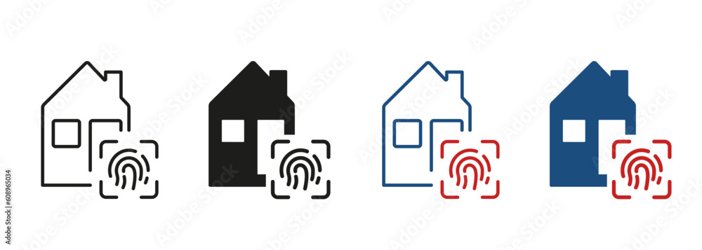 Real Estate Security Line and Silhouette Icon Set. House Building with ...