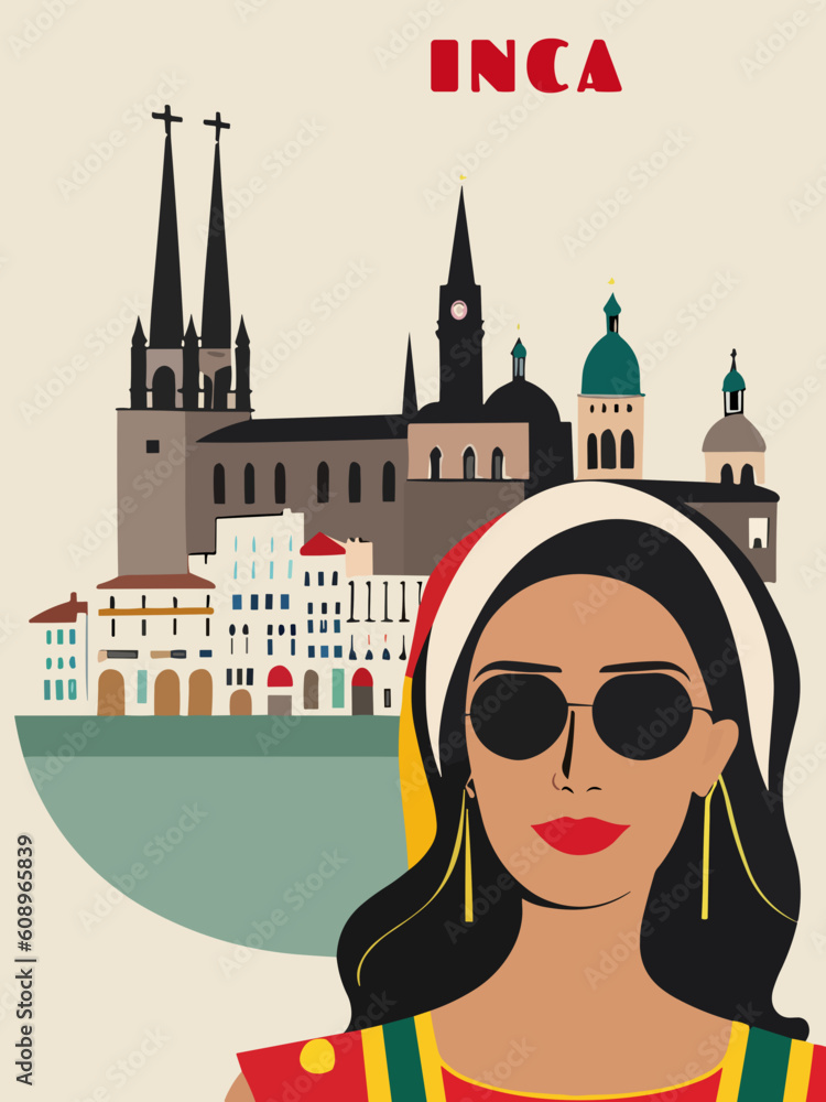 Inca: Beautiful vintage-styled poster with a woman and the name Inca in ...