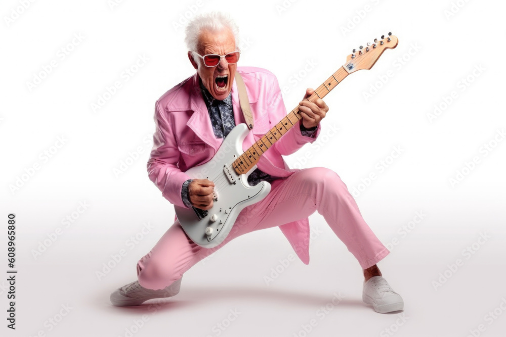 Extravagant cool funky old singer playing the guitar created with ...
