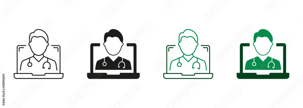 Telemedicine, Virtual Medicine Service Sign. Doctor in Computer, Online ...