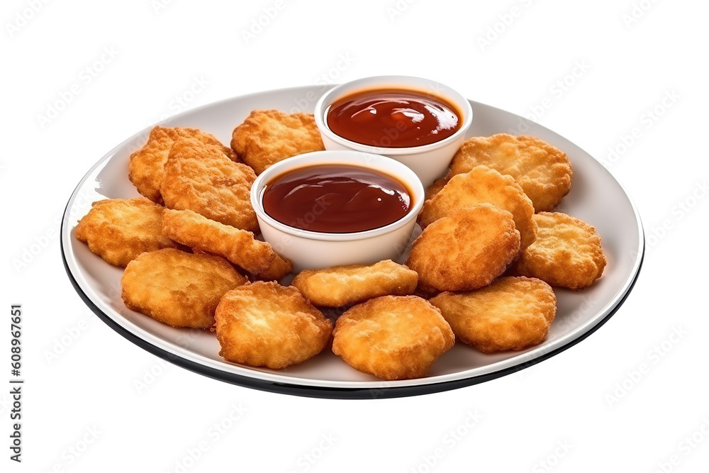 Chicken nuggets with barbecue sauce on a plate with cutout PNG ...