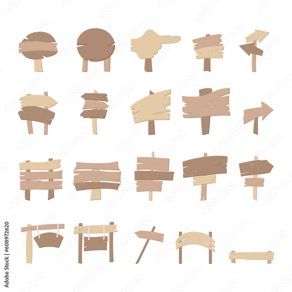 Cartoon wooden arrow rustic signboards, vintage pathfinding signs ...