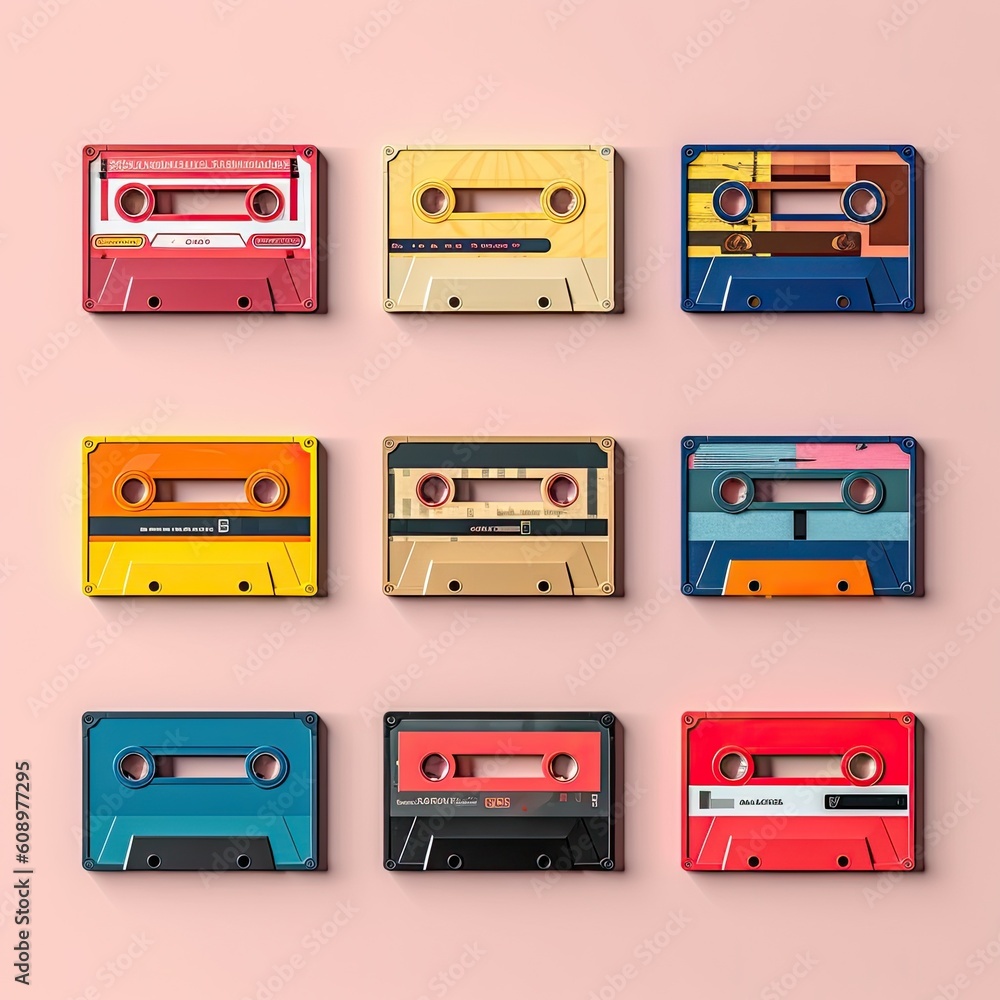 Old cassette tape collection with blank label mockup templates ...