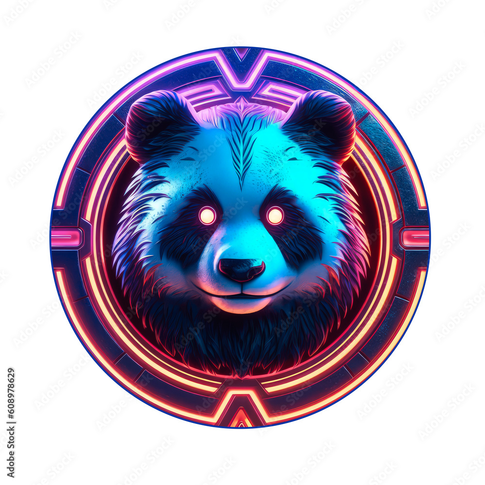 Panda, metal and neon game emblem, cyberpunk style game badges on ...