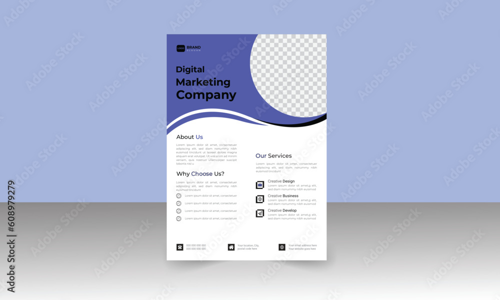 Stylist and modern flyer design template with the blue color ...