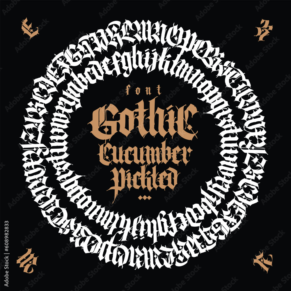 Gothic font from Latin letters. Vector. English alphabet. Medieval ...