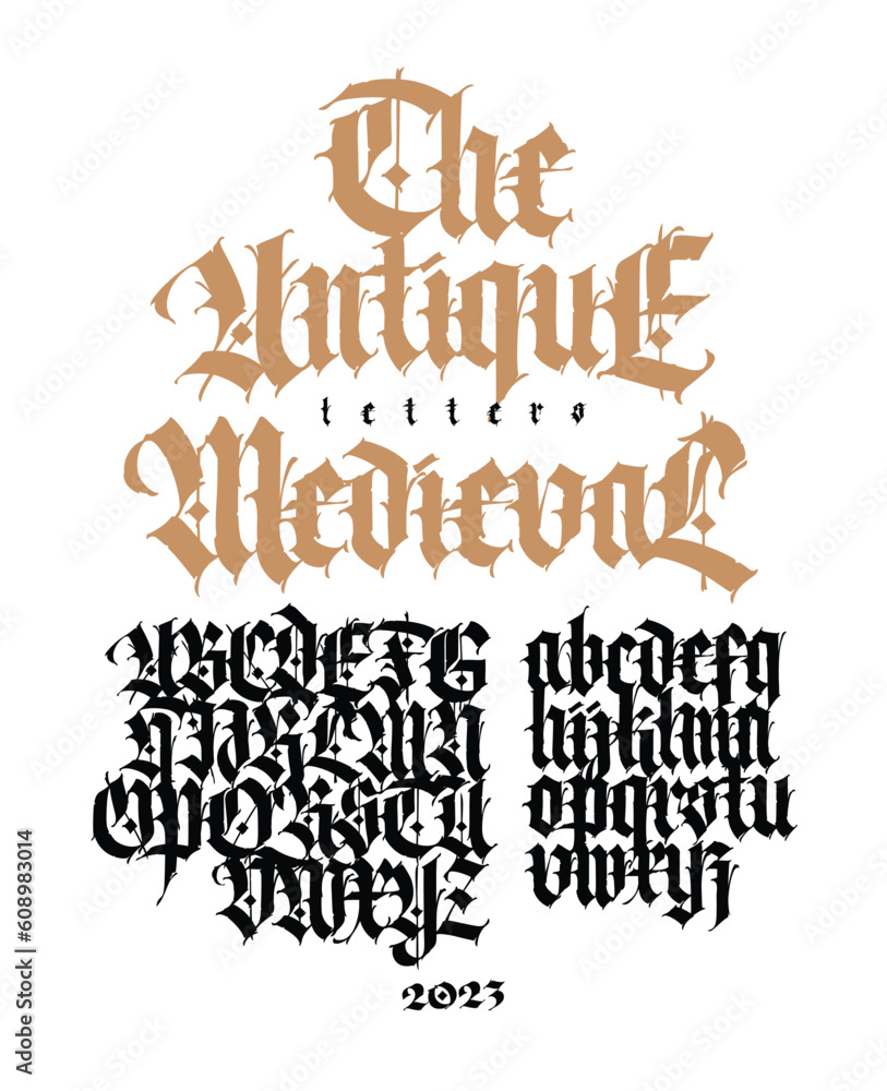 Gothic, English alphabet. Vector. Medieval Latin letters and numbers ...