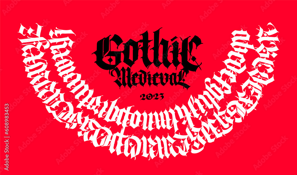 Gothic font from Latin letters. Vector. English alphabet. Medieval ...