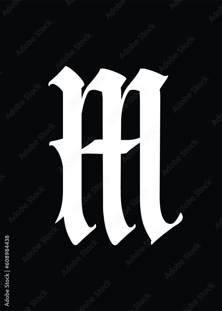 Letter m, in the Gothic style. Vector. Alphabet. The symbol is isolated ...