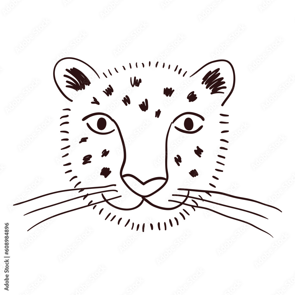 Cute snow leopard face hand drawn cartoon character illustration ...