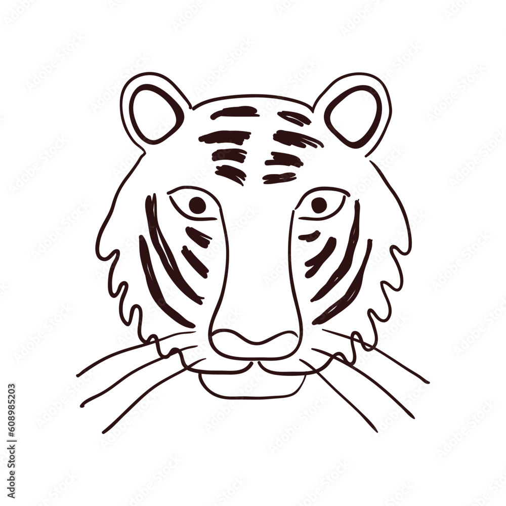 Cute tiger face, portrait hand drawn cartoon character illustration ...