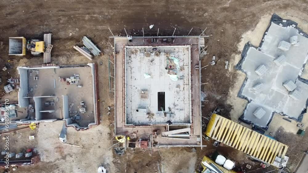 Top down descending view onto the first floor of a quality new build ...