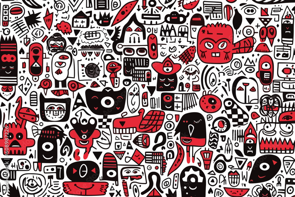 Vetor de Doodle inspired Trauma and PTSD pattern pattern, cartoon ...