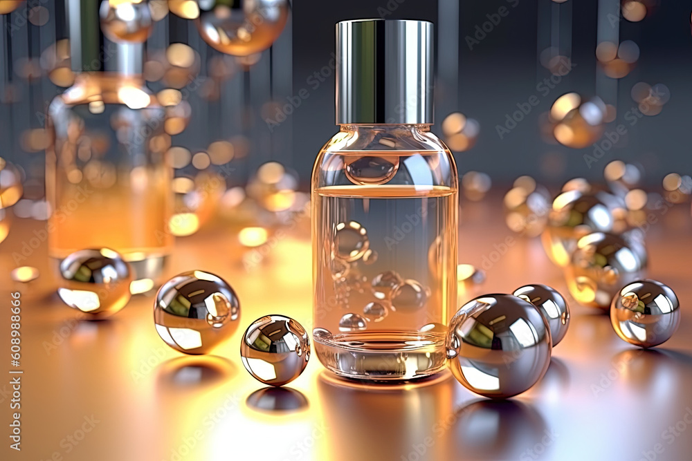 Cosmetic oil visualized with a molecule, essence liquid, or whitening ...