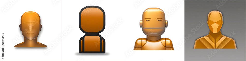 Create a bronze colored game icon with a simple human upper body shape ...