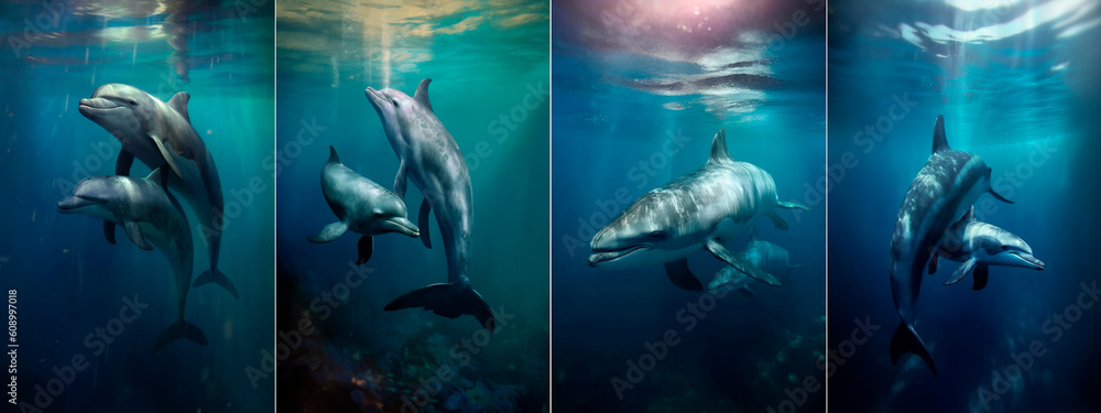 Cute mother-child moment illustrated, baby dolphin learning important ...