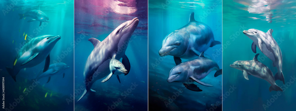 Cute mother-child moment illustrated, baby dolphin learning important ...