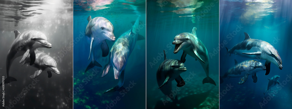 Cute mother-child moment illustrated, baby dolphin learning important ...