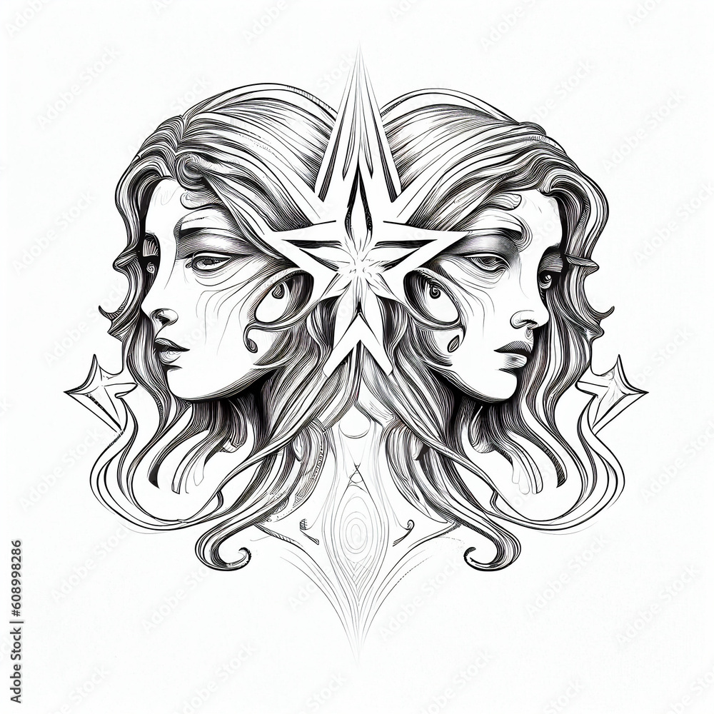 AI generated drawing of Gemini twins horoscope symbol of woman with ...