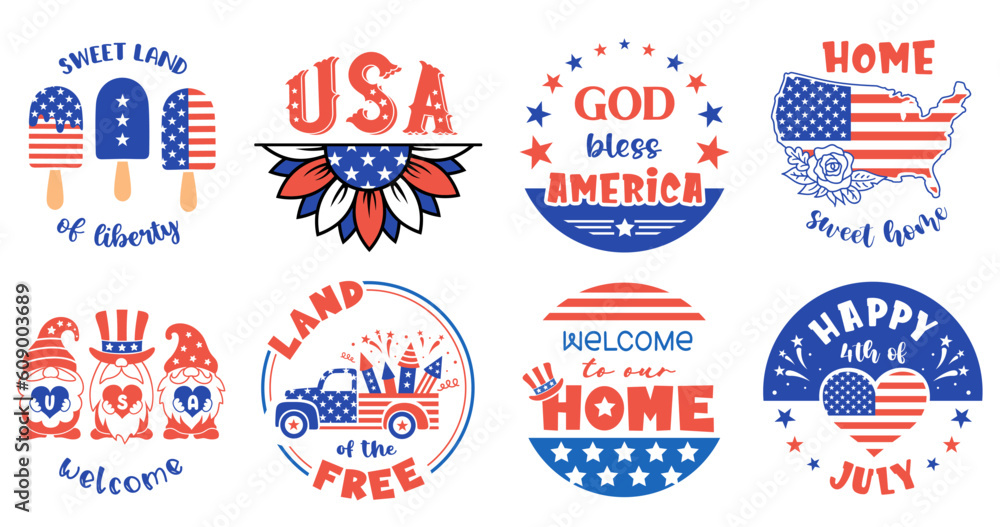 Patriotic round sign with quotes. Set of 4th of july symbols or emblem ...
