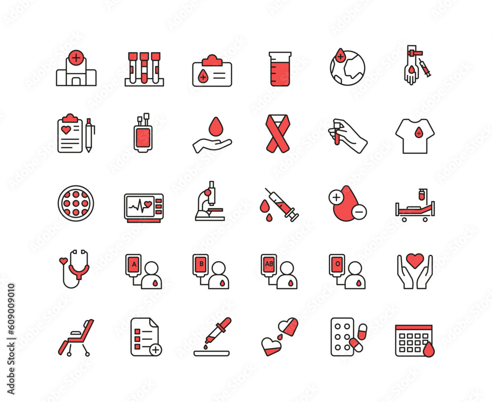 Set of medical icons showing medical and laboratory research ...