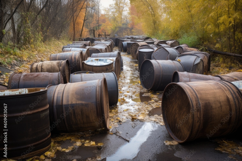 empty barrels of toxic waste that were once full, now being cleaned up ...