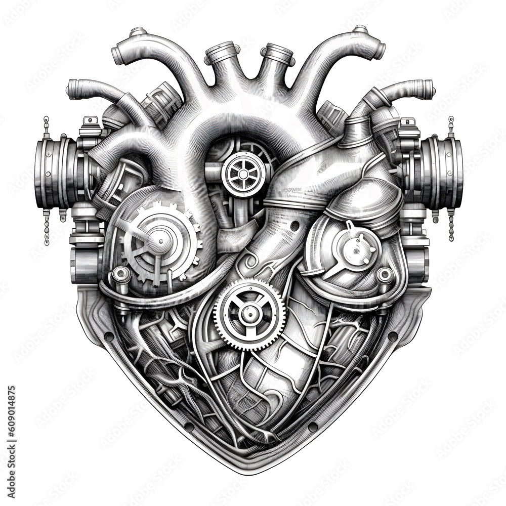 Mechanical human heart with gears and pipes, hyper-realistic ...