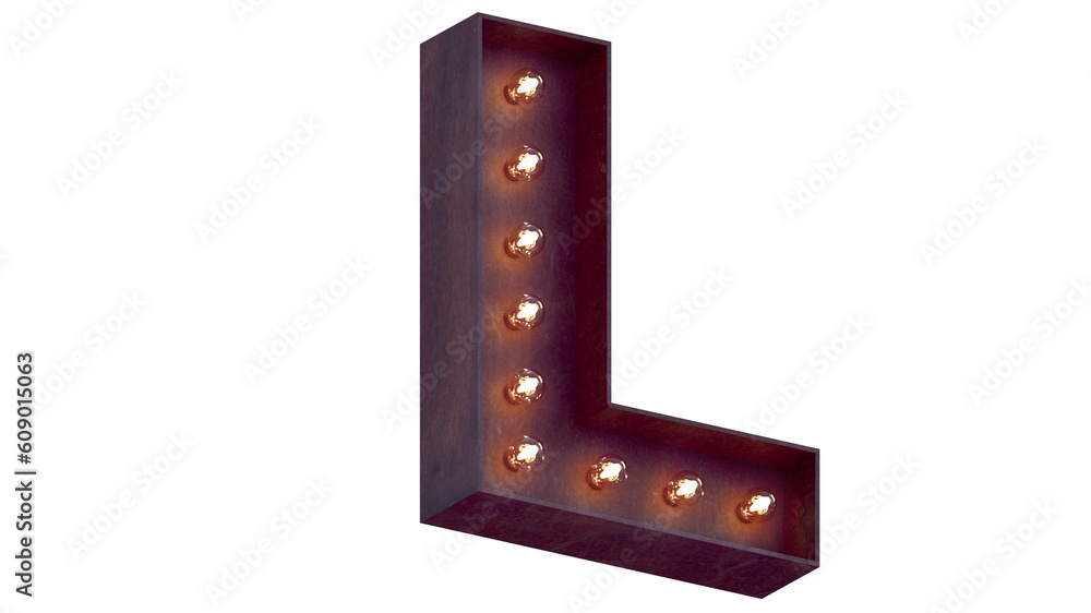 Light bulb glowing letter alphabet character L font. Christmas letters ...