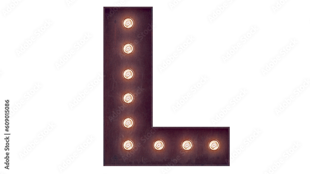 Light bulb glowing letter alphabet character L font. Christmas letters ...