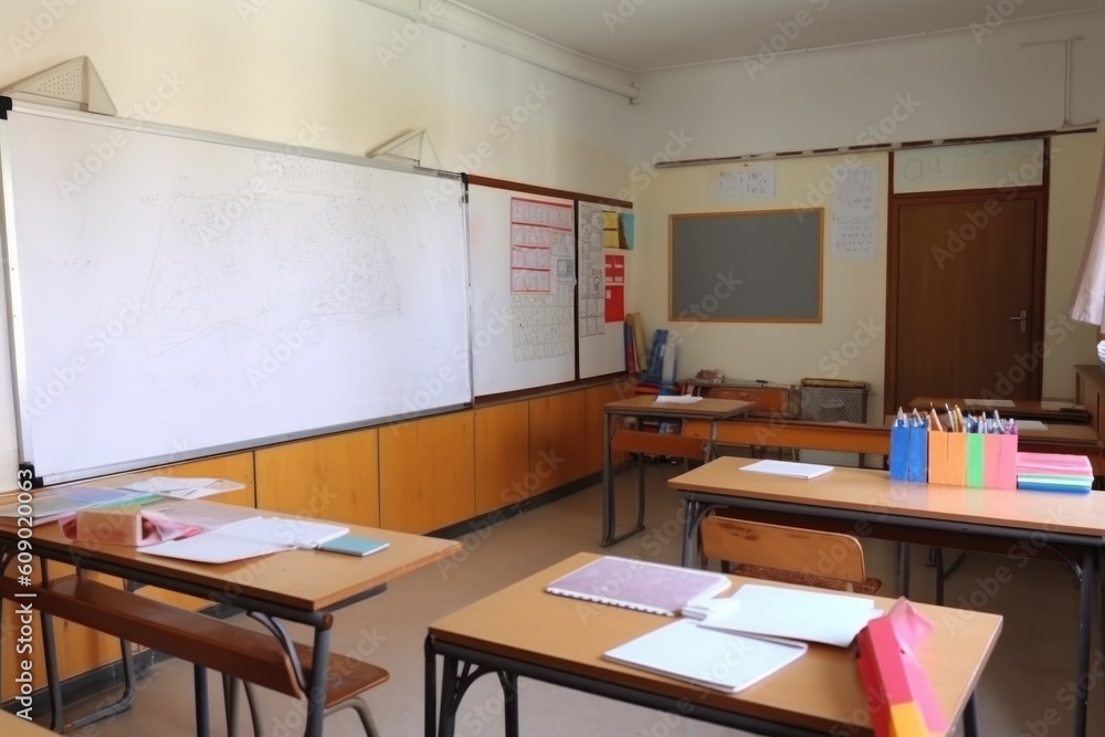 empty classroom with whiteboard and markers, ready for lesson plan ...
